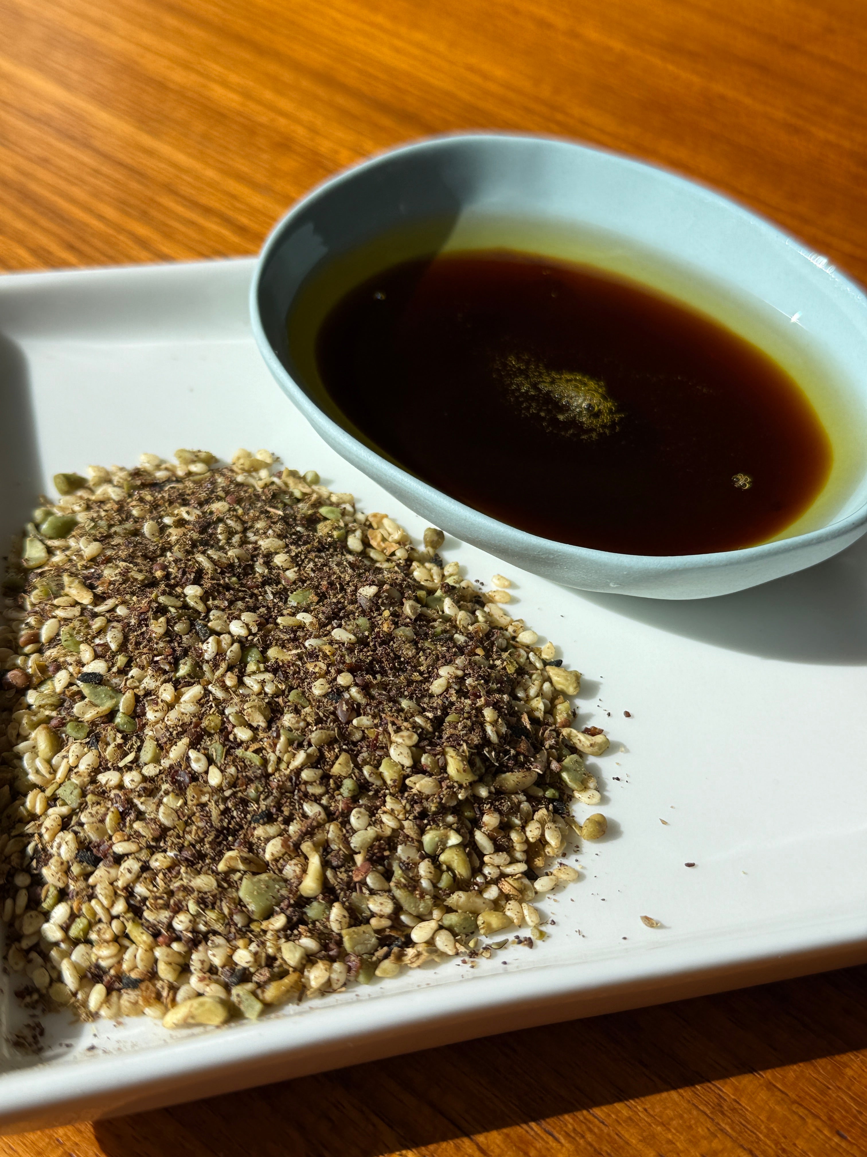 Dukkah, Sticky Balsamic and Extra Virgin Olive Oil