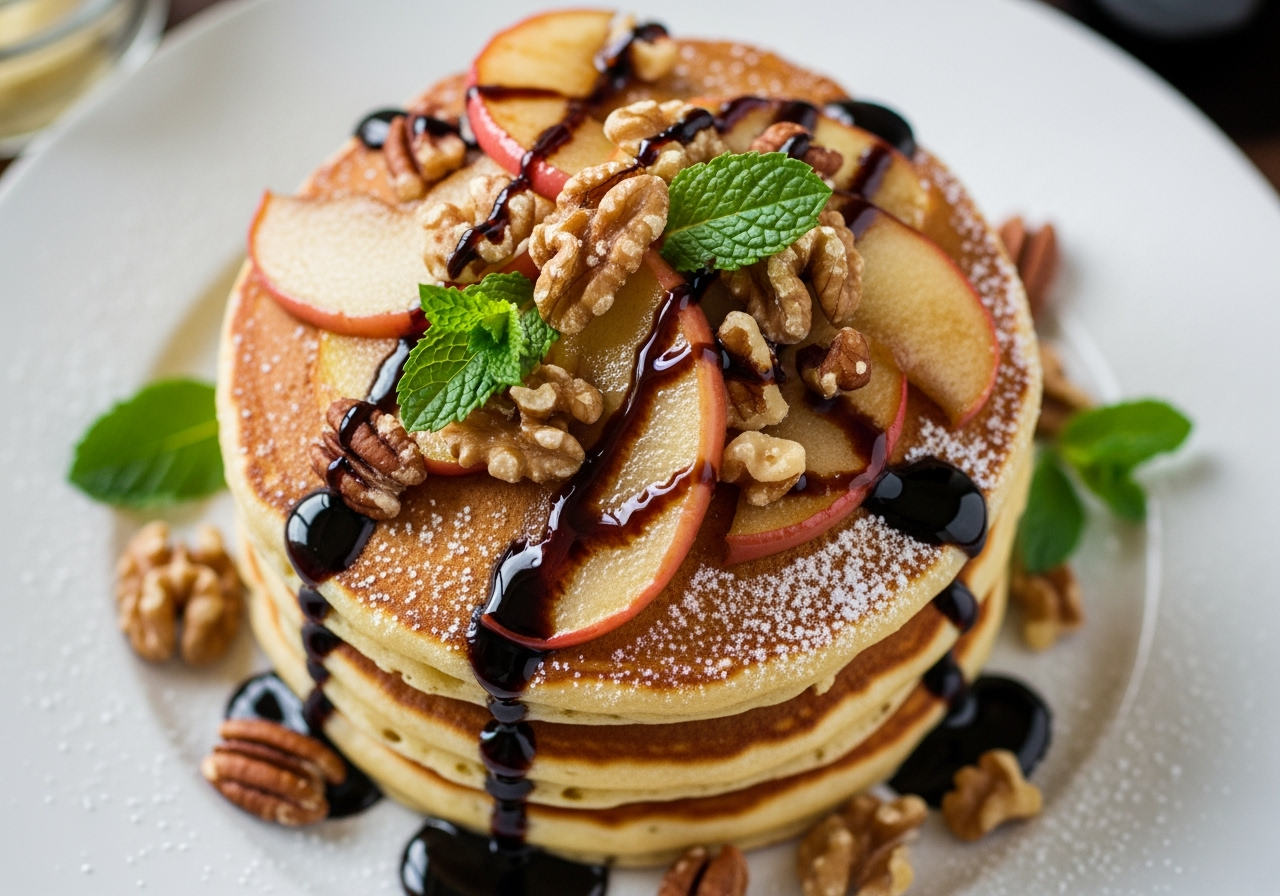 Fluffy Apple Cinnamon Pancakes with Sticky Balsamic Apple Glaze
